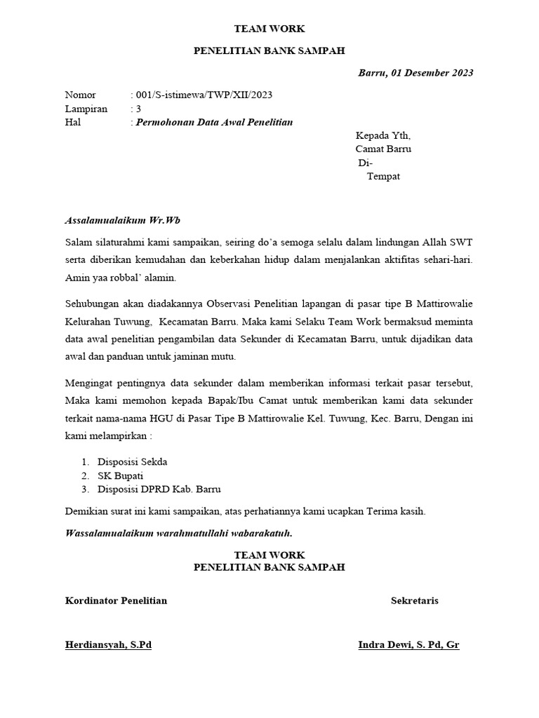 Team Work Surat Permohonan | PDF