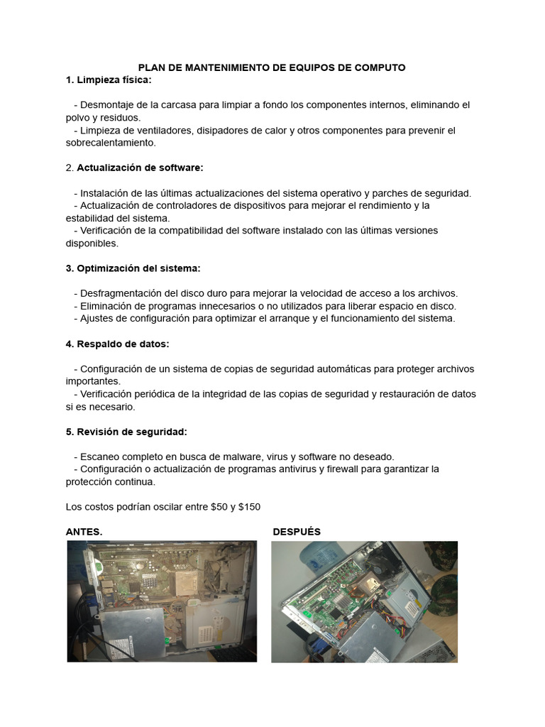 Plan de Mantenimiento de Equipos de Computo - 231130 - 195716 | PDF