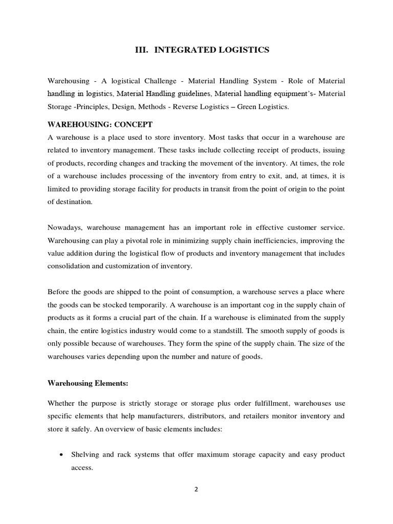 Logistics Notes 2 | PDF | Warehouse | Logistics