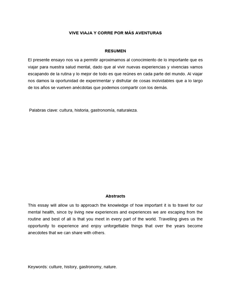 Ensayo de Viajar | PDF | Estudios de idiomas extranjeros | Estilo de vida