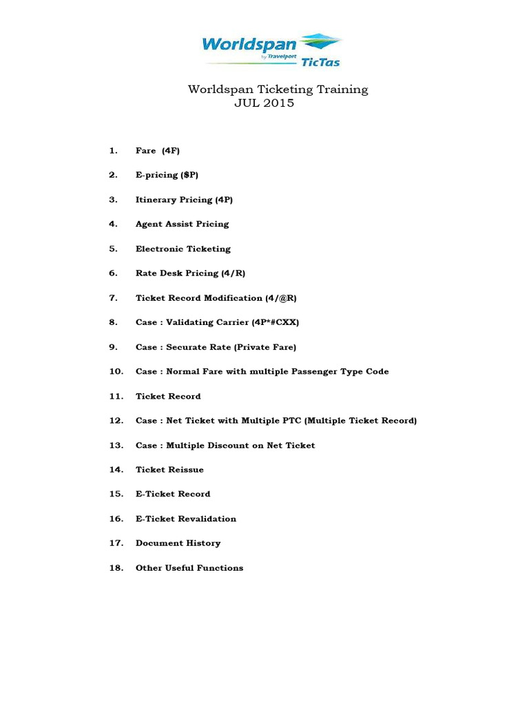 Worldspan Ticketing Manual - JUL2015 | PDF | Fare | Airlines