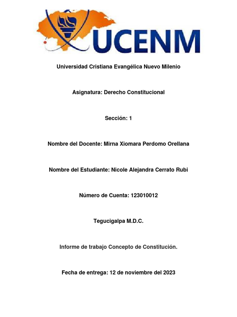 Informe De Trabajo Concepto De Constitución Pdf Constitución
