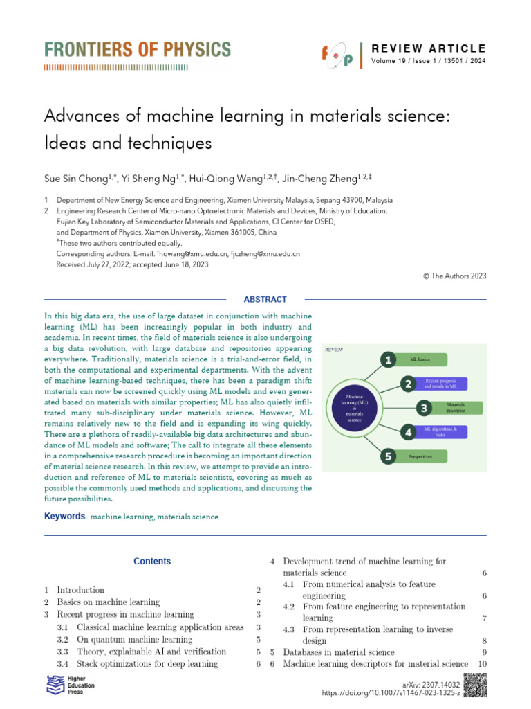 Advances of Machine Learning in Materials Science: Ideas and Techniques ...