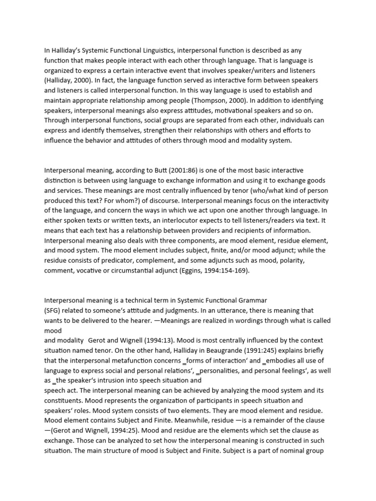 Interpersonal Metafuction Halliday - Summary Notes | PDF ...