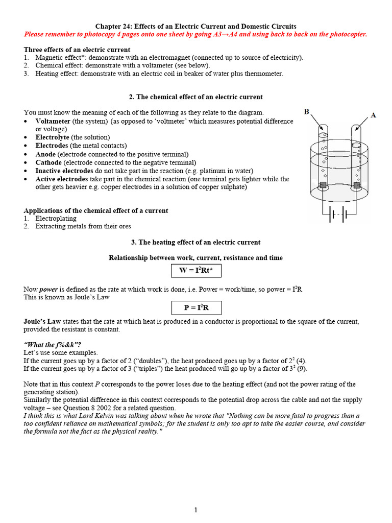 Effects of An Electric Current and Domestic Circuits Leaving Cert h1 ...