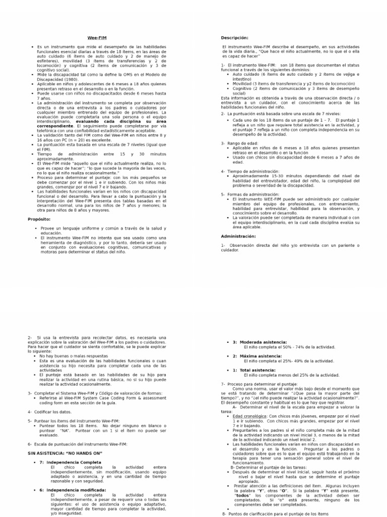 Weefim - Evaluación para Niños | PDF