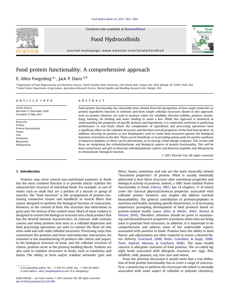 Food - Protein - Functionality - A - Comprehensive Approach | PDF ...