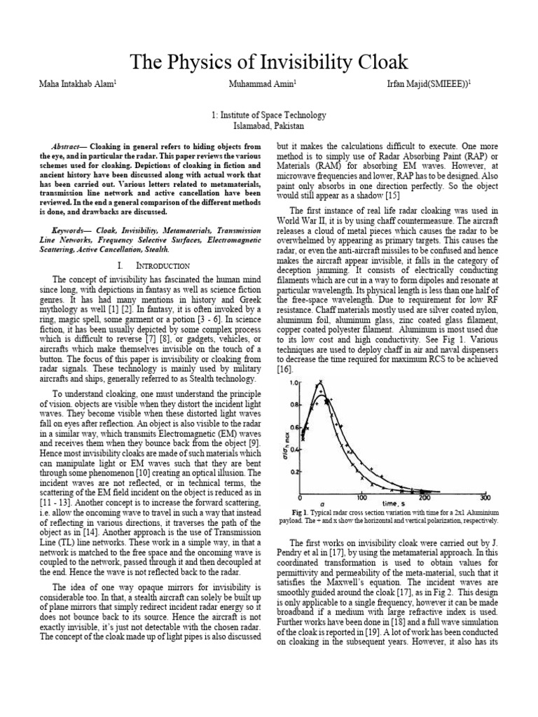 The Physics of Invisibility Cloak: Abstract - Cloaking in General Refers To Hiding Objects From ...