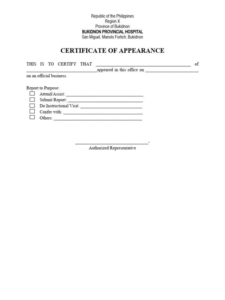 Certificate of Appearance Template | PDF