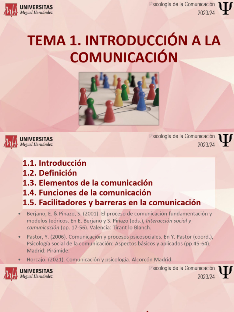 Tema 1. Introducción a La Comunicación | PDF | Comunicación | Sicología