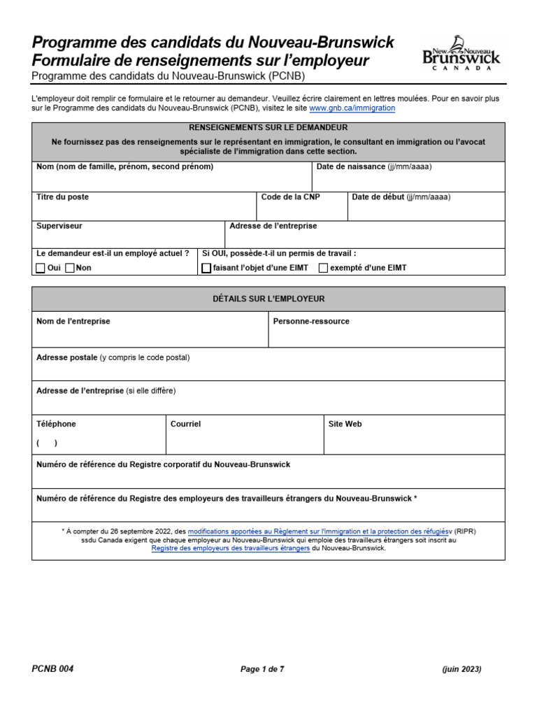 Fiche Renseignement Employeur PCNB | PDF | Salaires | Travailleur étranger