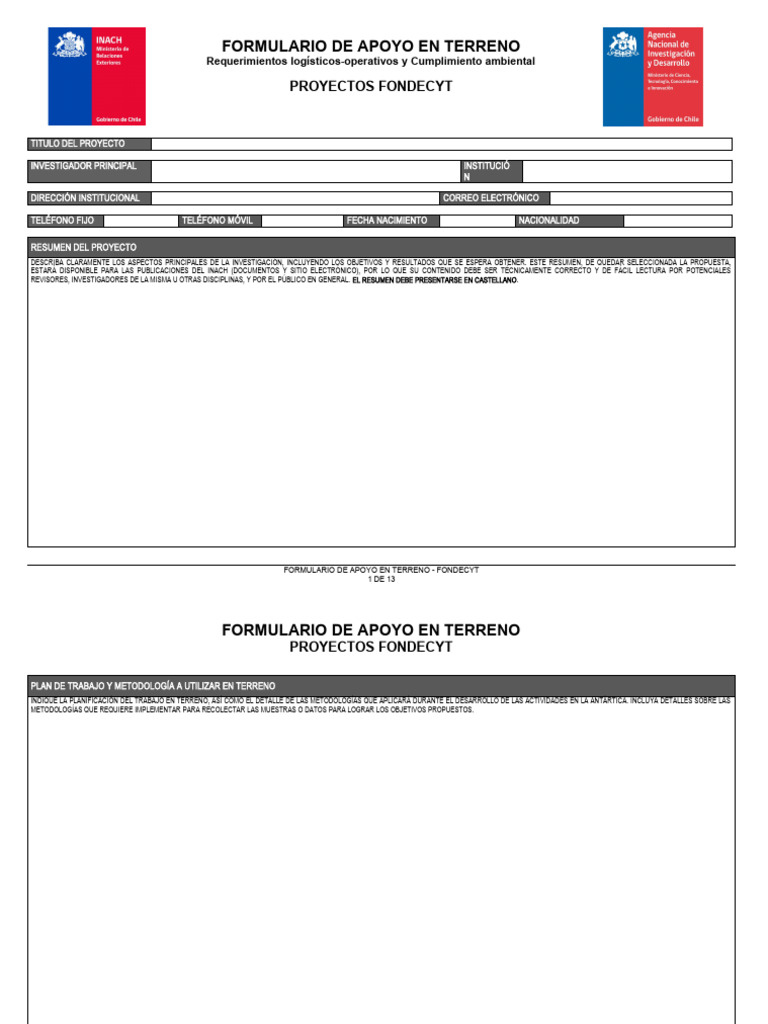 Formulario Apoyo Terreno INACH - FORE LO | PDF | Residuos | Antártida