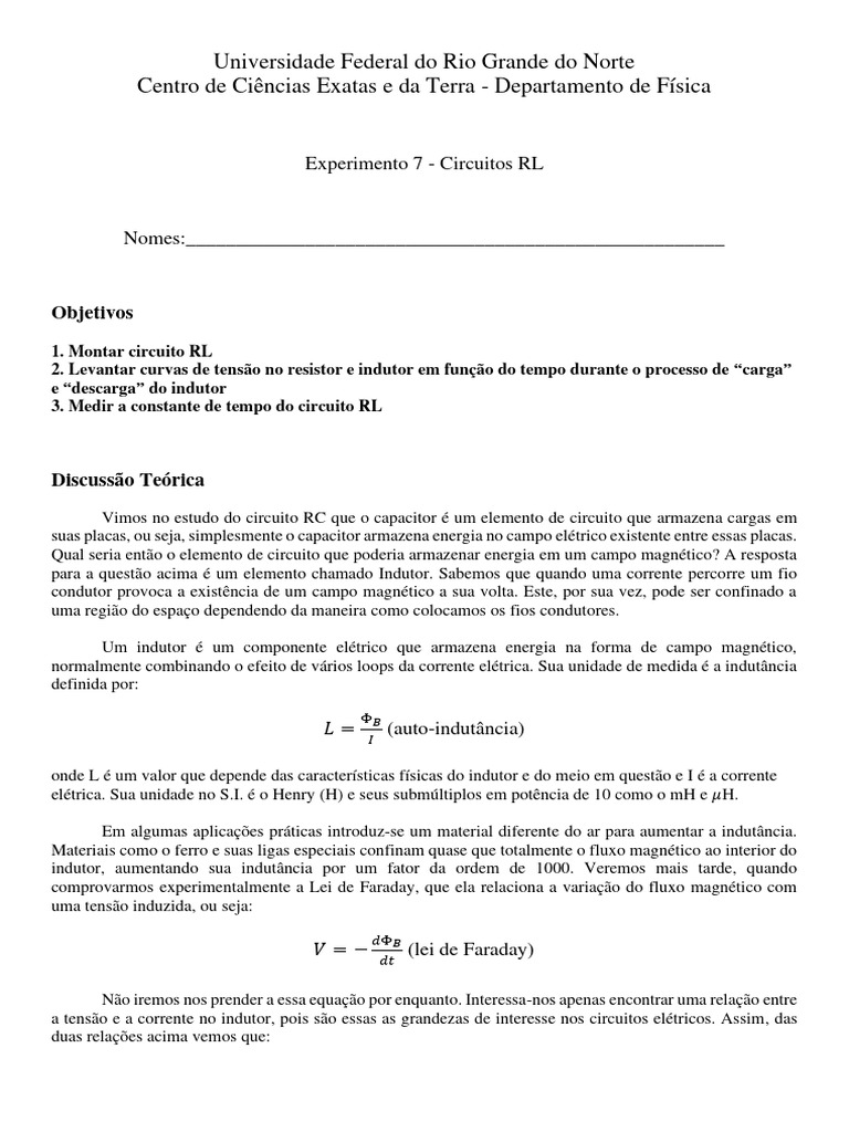 Roteiro Experimento 7 | PDF | Rede elétrica | Indutância