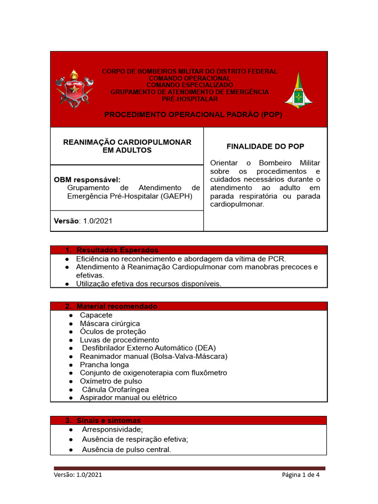 Procedimentos de RCP em Adultos | PDF | Reanimação cardiopulmonar ...