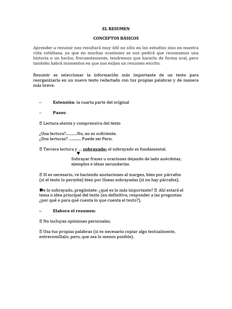 EL RESUMEN - Conceptos Básicos | PDF