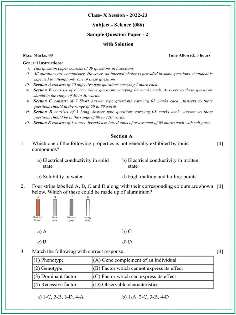 Science Sample Paper - 2 - 1 | PDF