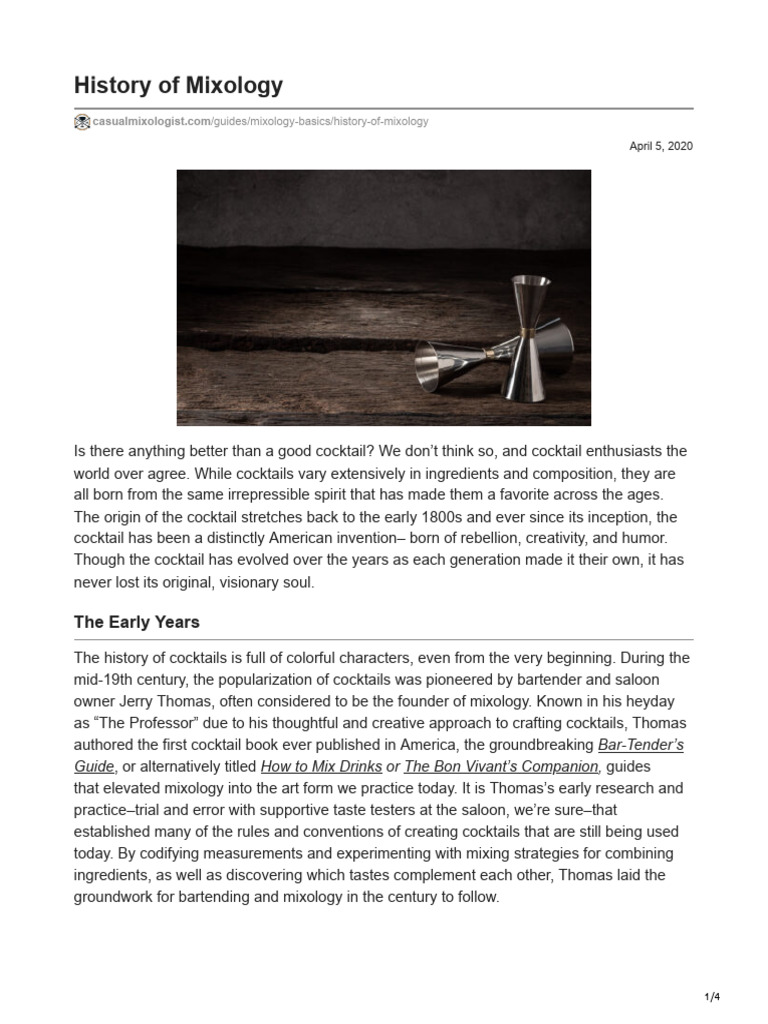 History of Mixology | PDF | Cocktails | Alcoholic Drinks