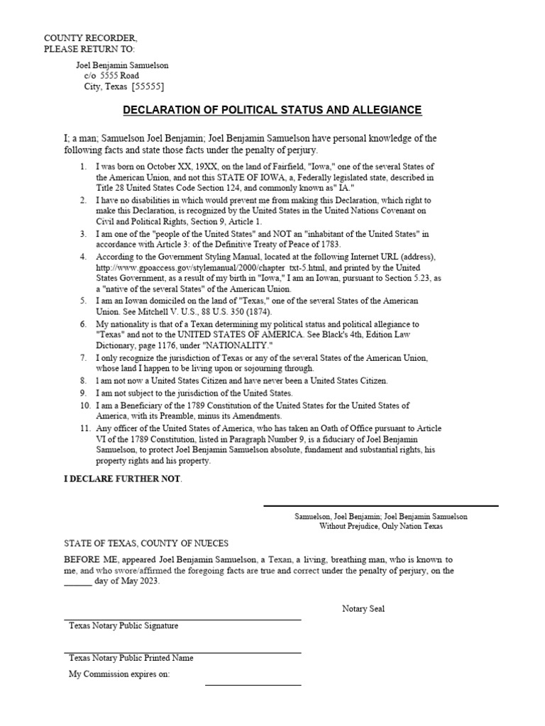 Declaration of Political Status | PDF | Notary Public | Common Law