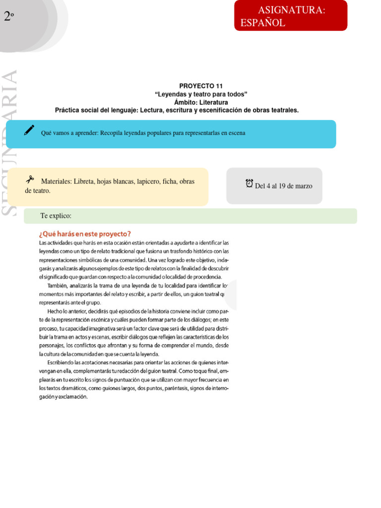 Proyecto 11 "Leyendas y Teatro para Todos" Ámbito: Literatura Práctica Social Del Lenguaje ...