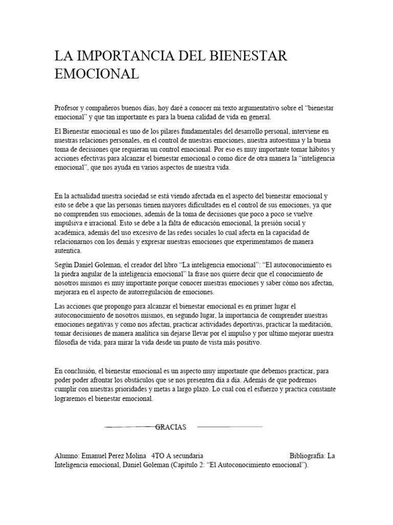 La Importancia Del Bienestar Emocional | PDF | Las emociones | Inteligencia emocional