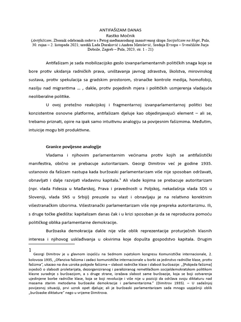 Močnik - ANTIFAŠIZAM DANAS | PDF