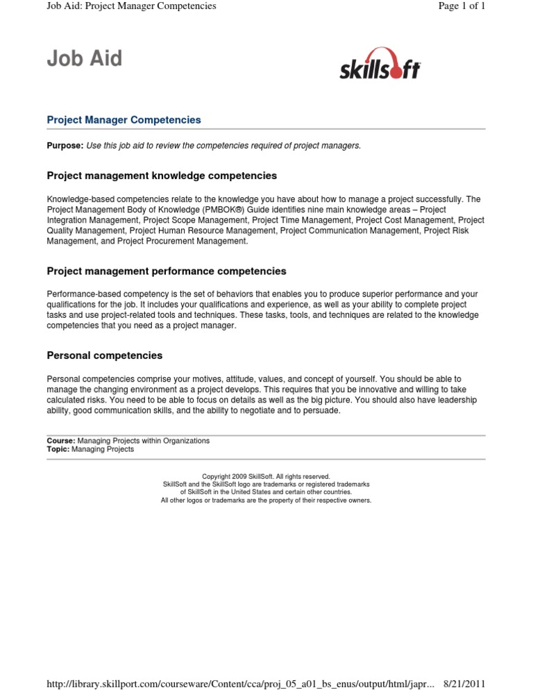 Project Manager Competencies | PDF | Career & Growth | Art