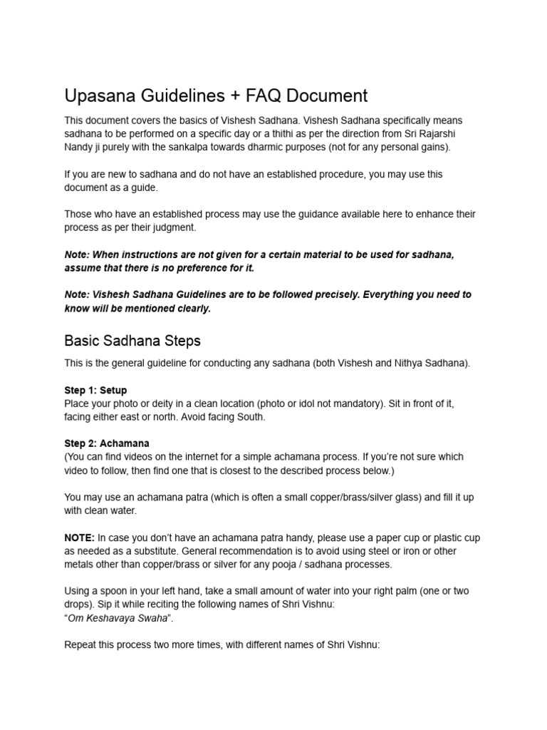Upasana Guidelines + FAQ | PDF | Indian Religions