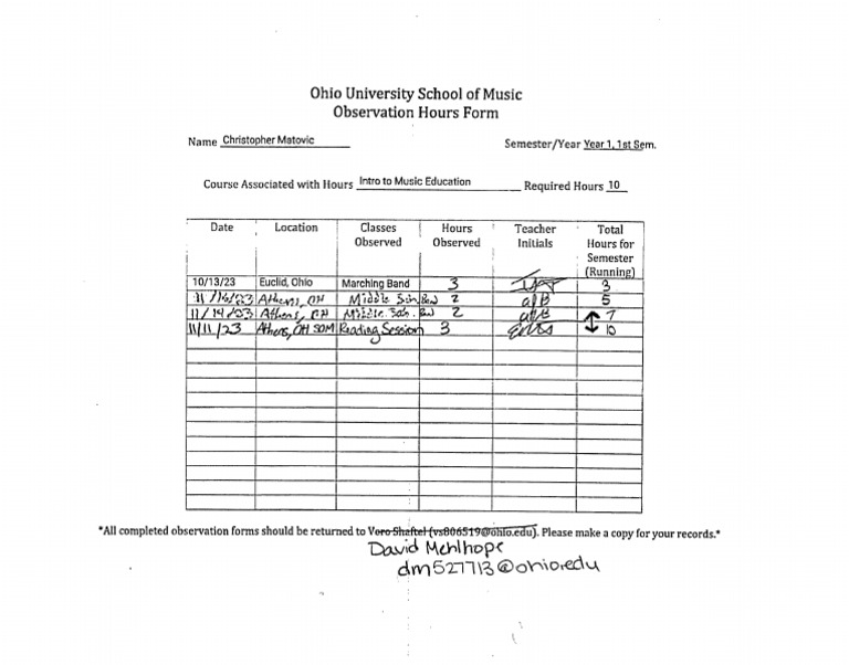 Observation Hours Form 11-16-23 | PDF