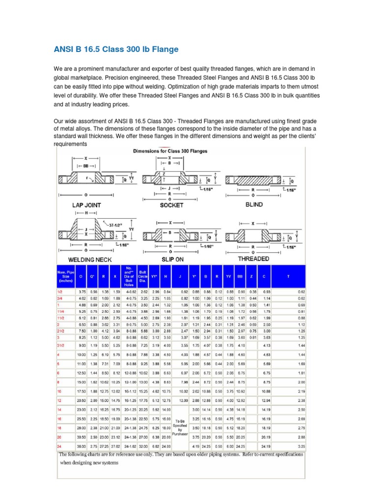 Flanges Dimensions Ansi B 16.5 Class 300 | PDF | Pipe (Fluid Conveyance ...
