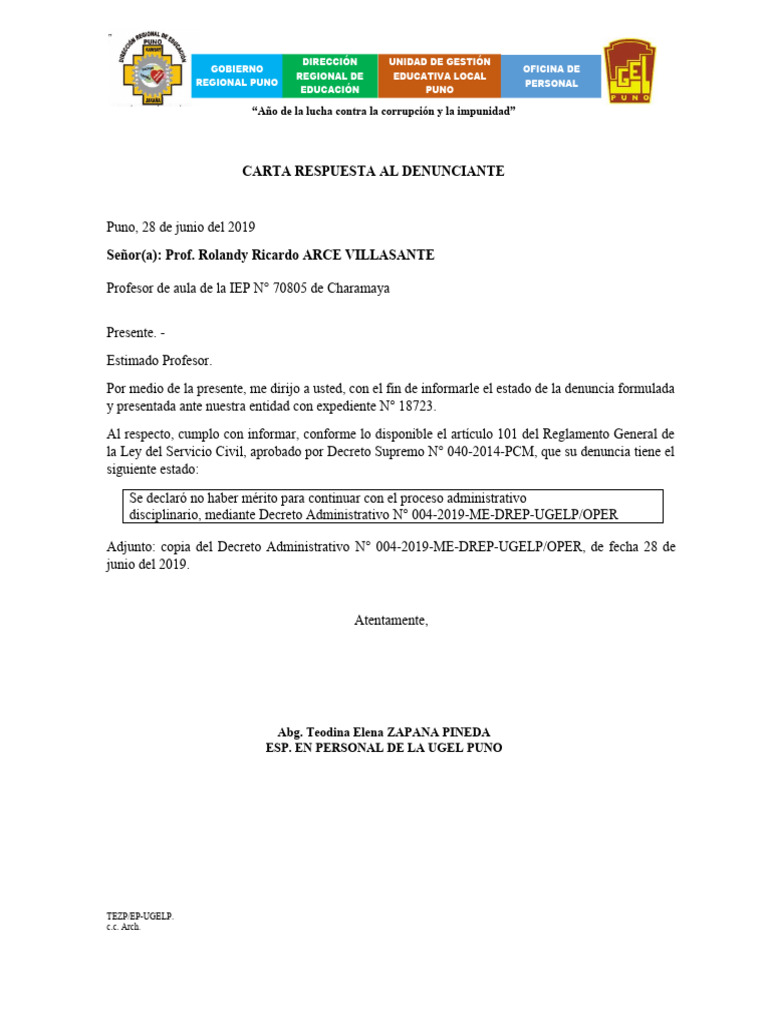 Carta Rpta Al Dte | PDF