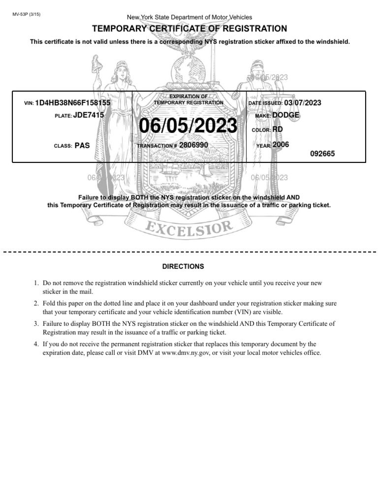 Temporary Registration JDE7415 | PDF