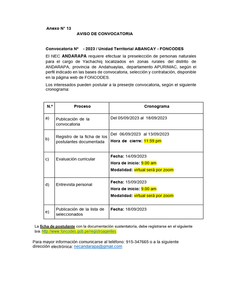 Anexo 13 - Aviso - Conv 024-2023 NEC Andarapa | PDF