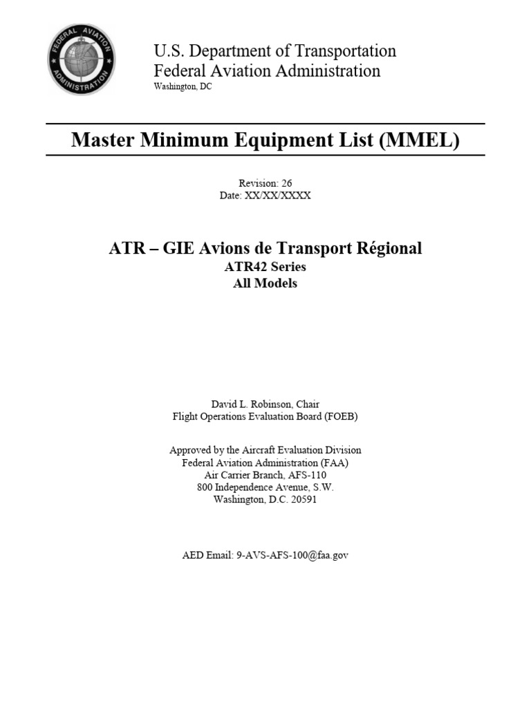 Mmel Atr-42 Rev 26 Draft | PDF | Federal Aviation Administration ...