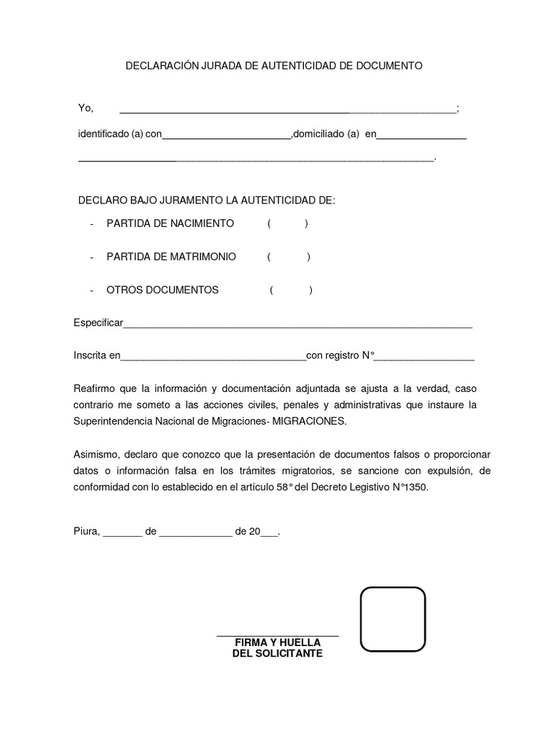 Declaración Jurada de Autenticidad | PDF | Ciencias sociales | Derecho