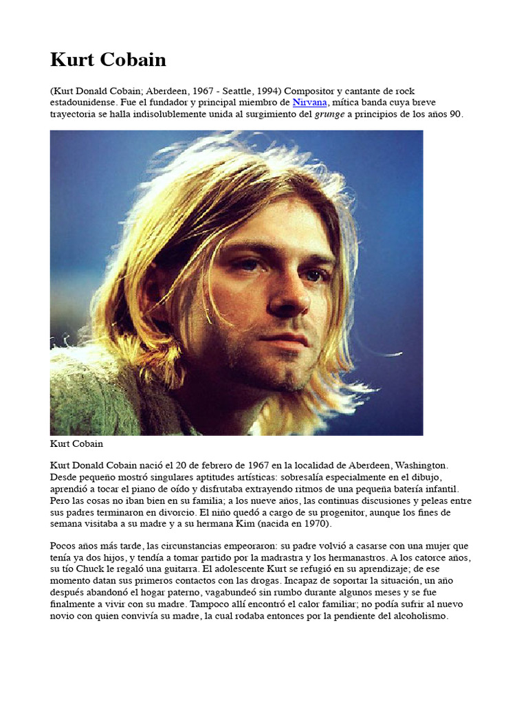 Biografia de Kurt Cobain | PDF | Nirvana (banda) | Kurt Cobain