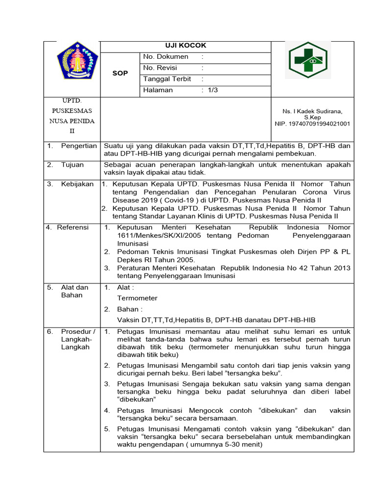 Sop Uji Kocok NP Ii | PDF