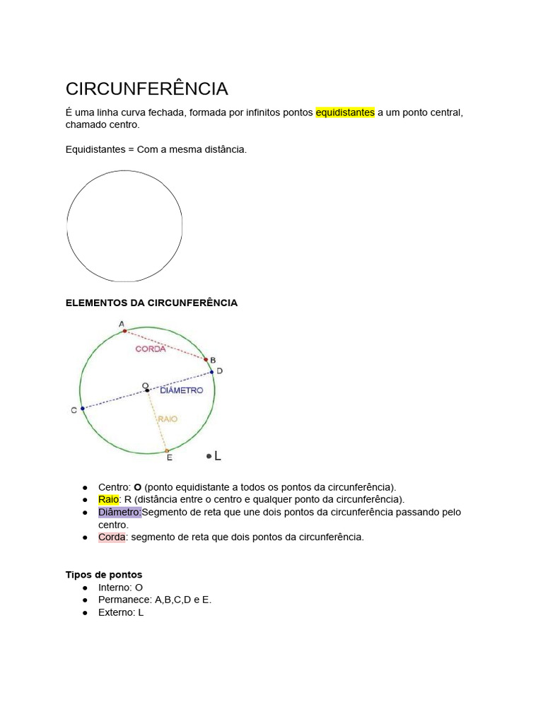 Revisão - Circunferência e Círculo | PDF | Círculo | Pi