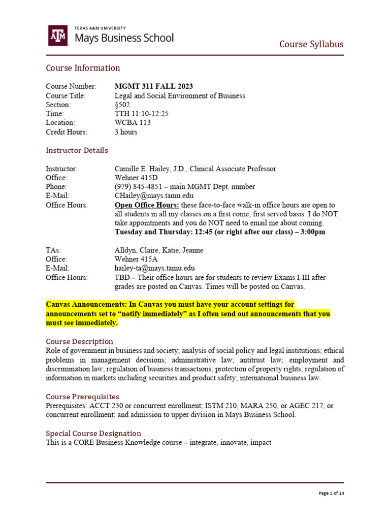 Syllabus 311.502 Fall 2023 | PDF | Textbook | Mental Health