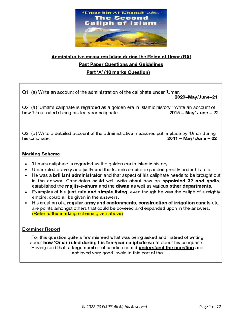 Chapter 7 - Caliph Umar (RA) PPQs | PDF | Umar | Caliphate