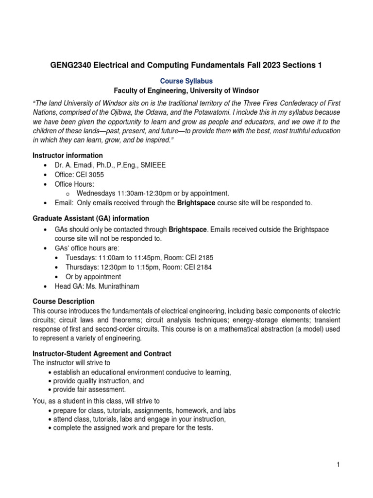 GENG2340-1 Syllabus - Electrical Engineering Fundamentals | PDF ...