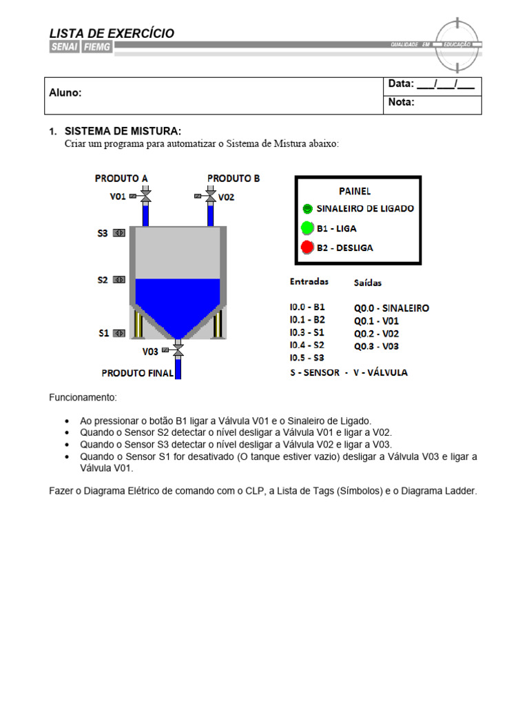 6a Lista - Sistema de Mistura 1 | PDF | Métodos e Materiais de Ensino | Tecnologia e Engenharia