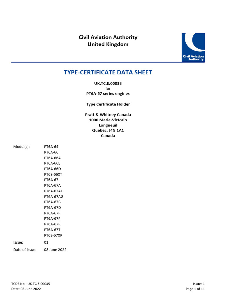 PT6A-67 Series Engine Specifications | PDF | Aviation | Mechanical ...