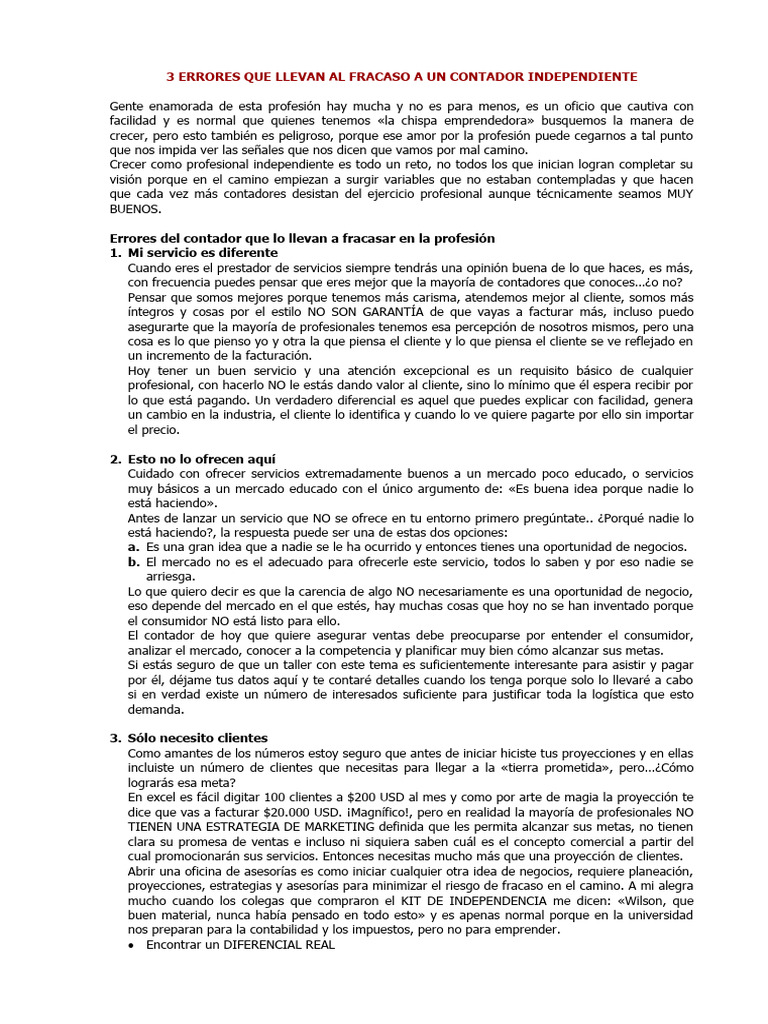 3 Errores Que Llevan Al Fracaso A Un Contador Independiente | PDF ...