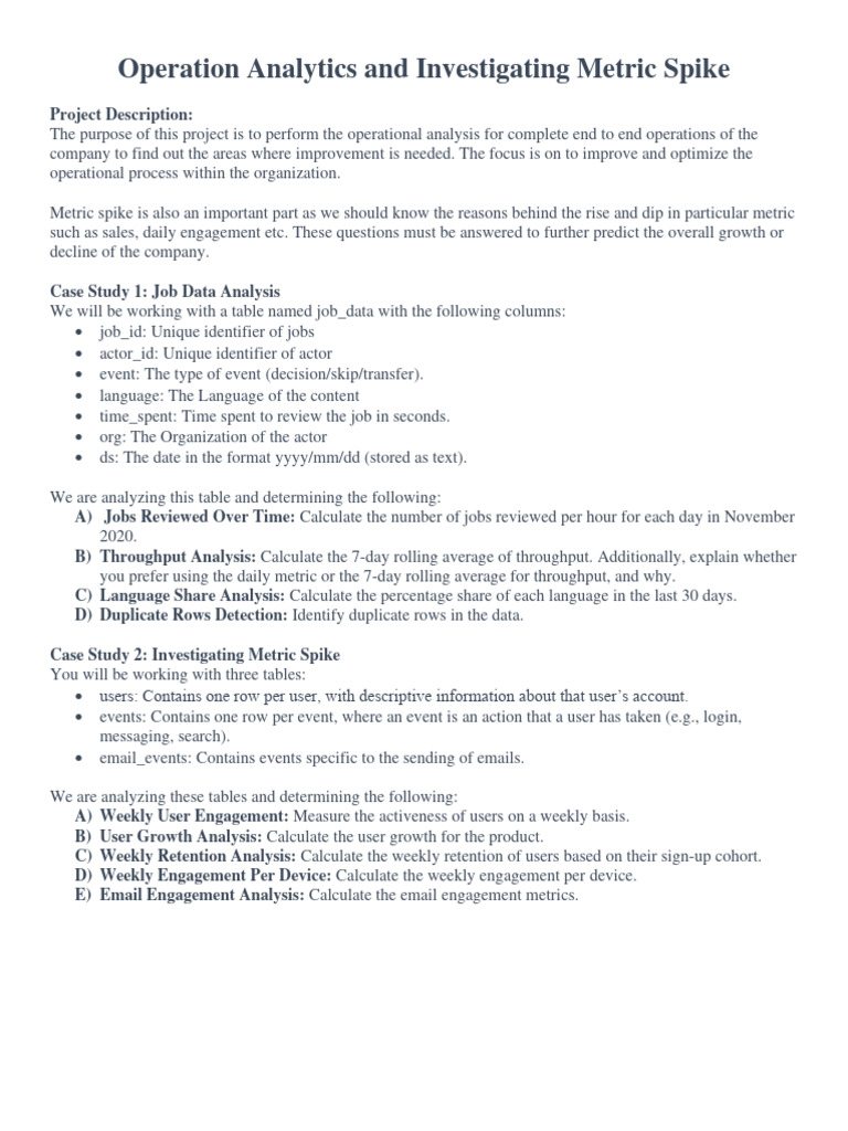 Operation Analytics and Investigating Metric Spike | PDF | Chromebook ...
