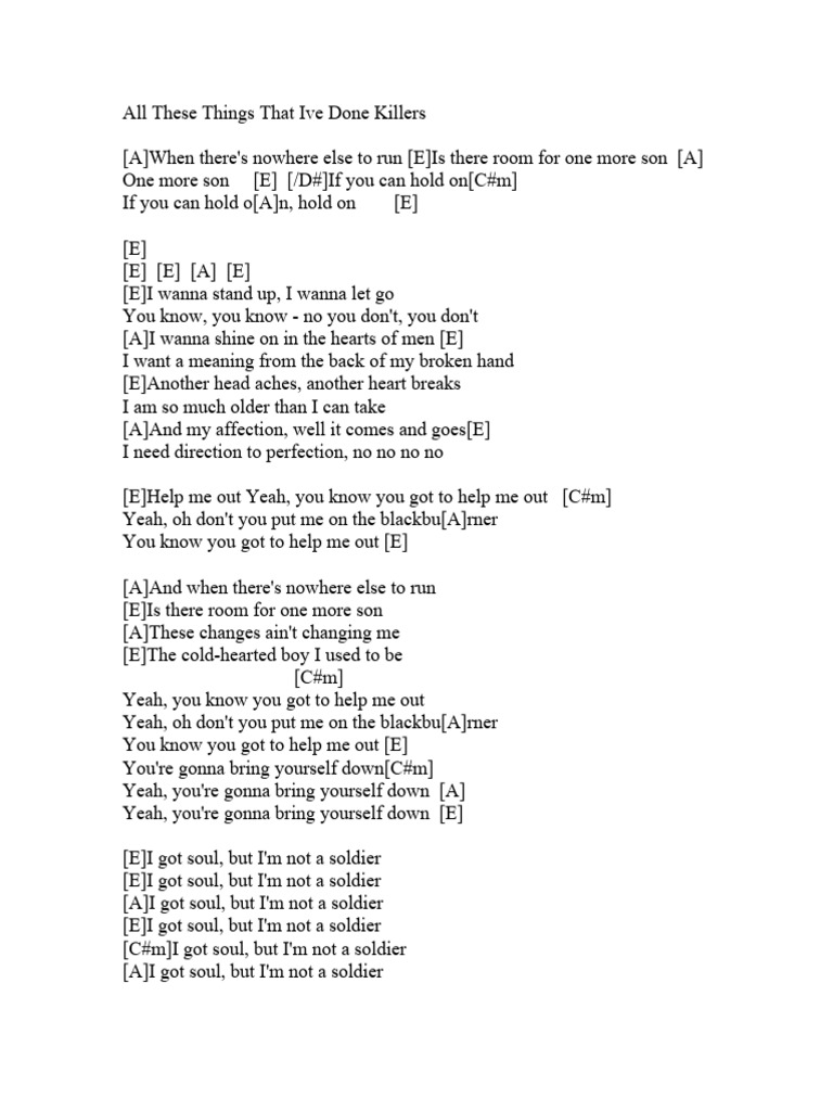 All These Things That I've Done Lyrics | PDF | Songs | Musical Forms