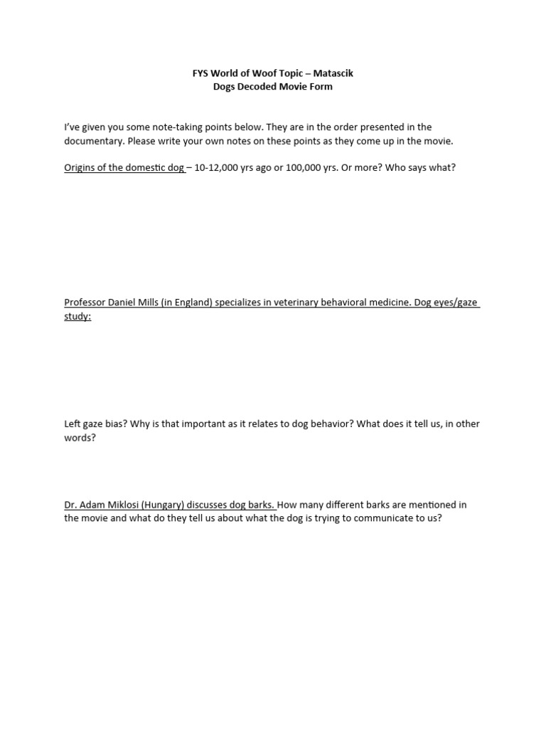 Dogs Decoded Movie Form Fy S | PDF | Science & Mathematics