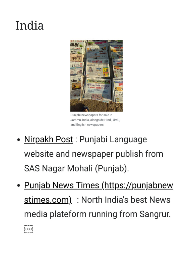 List of Punjabi-Language Newspapers - Wikipedia | PDF | Punjab | Pakistan