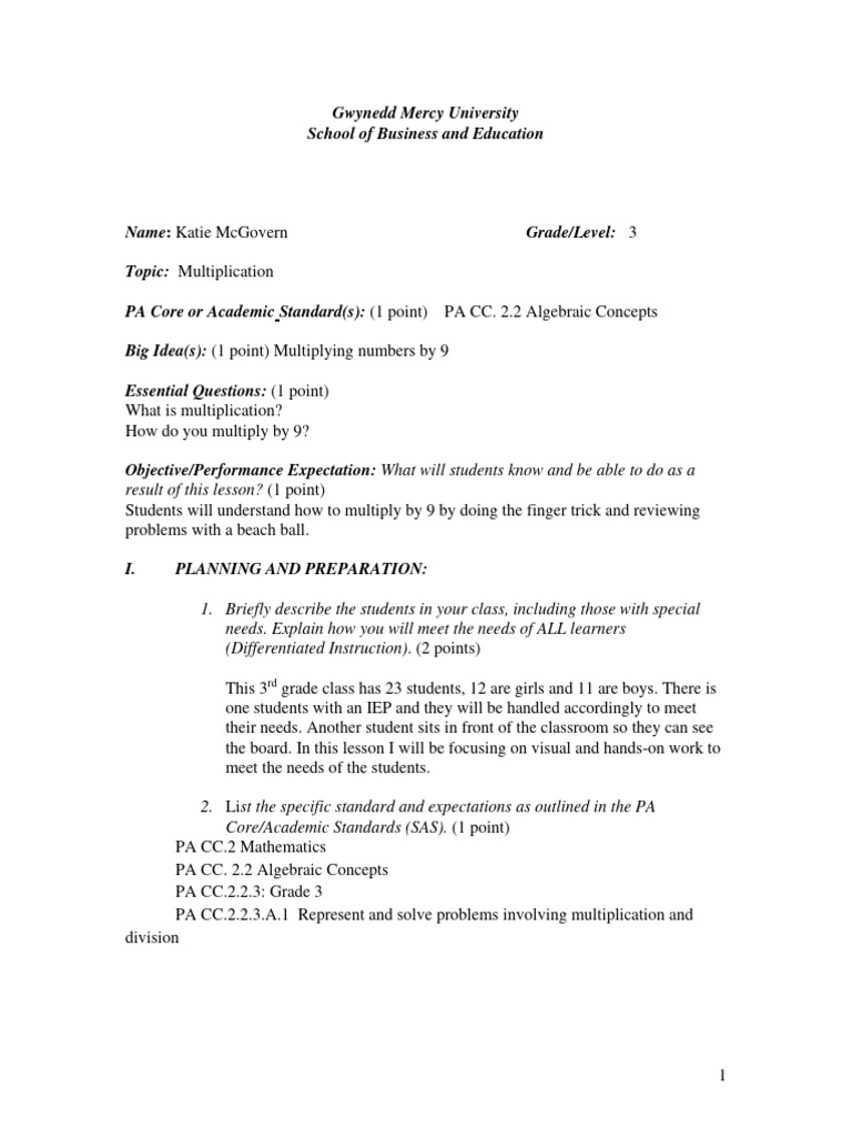 Math Lesson Plan | PDF | Learning | Mathematics