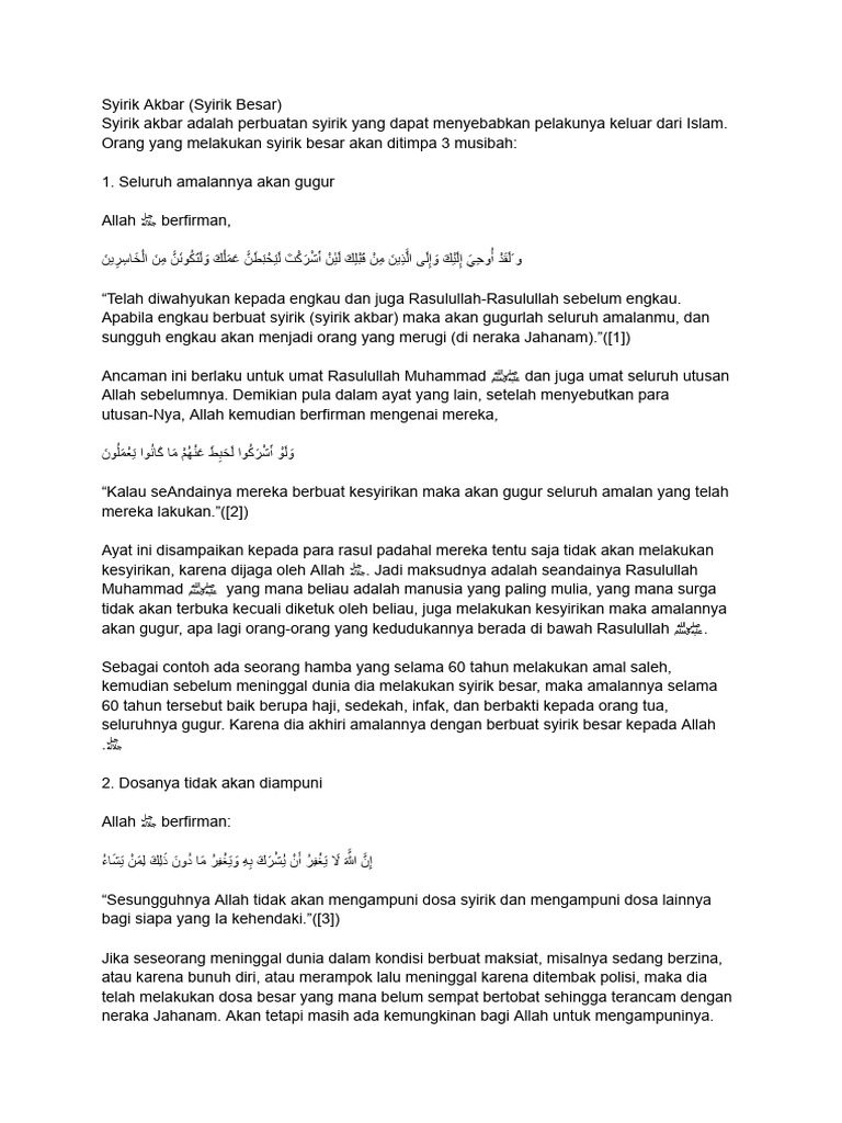 3 Bahayasyirik Akbar (Syirik Besar) | PDF