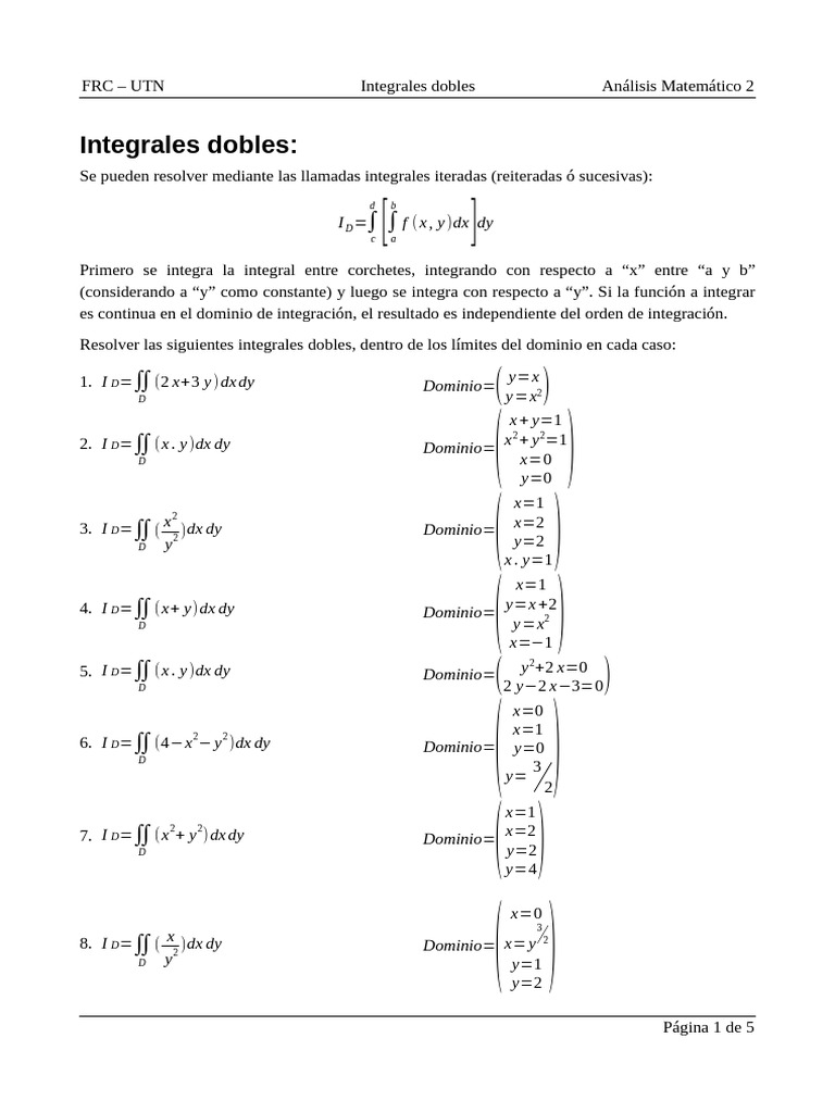 Guía de Integrales Dobles | PDF | Integral | Funciones y mapeos